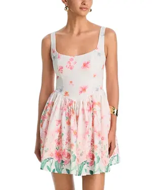 Aqua Floral Mini Dress - White Multi