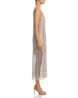 Aqua Crystal Mesh Midi Dress
