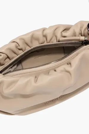 Brunello Cucinelli Brioche Leather Shoulder Bag - Beige