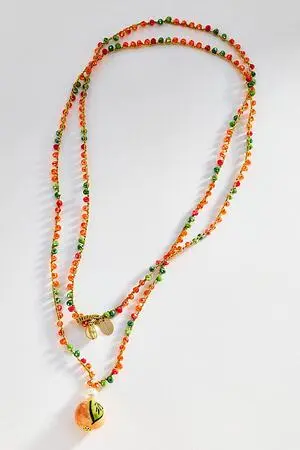 CASHFANA Fruit Pendant Beaded Necklace - Orange
