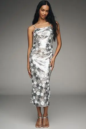 Endless Rose Sequin Embellished Midi Dress - Silver