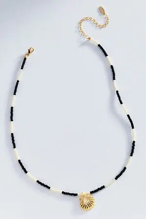 Anthropologie Small Icon Beaded Necklace Neutral Shell