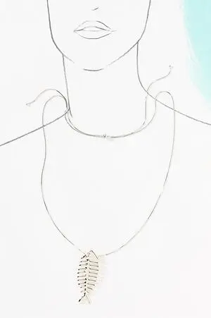Anthropologie Fish Pendant Necklace - Silver