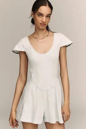 Anthropologie Cotton Scoop-neck Romper - Light Denim