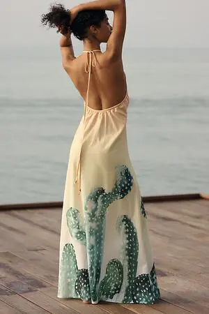 Sigal Cotton Linen Halter Maxi Dress