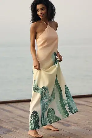 Sigal Cotton Linen Halter Maxi Dress