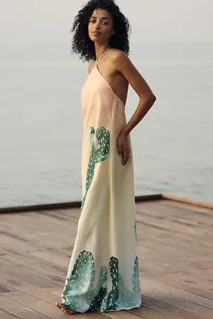 Sigal Cotton Linen Halter Maxi Dress