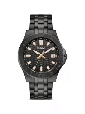 Bulova Classic 42mm Wave-dial Watch - Black