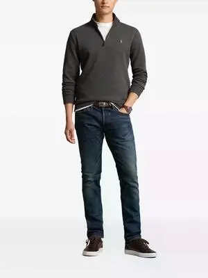 Polo Ralph Lauren Embroidered-logo Quarter-zip Sweater - Grey