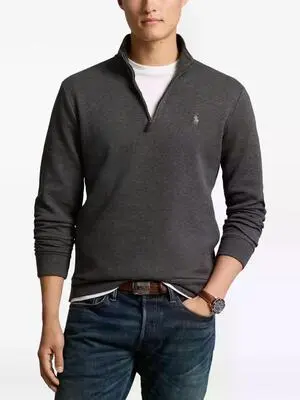 Polo Ralph Lauren Embroidered-logo Quarter-zip Sweater - Grey