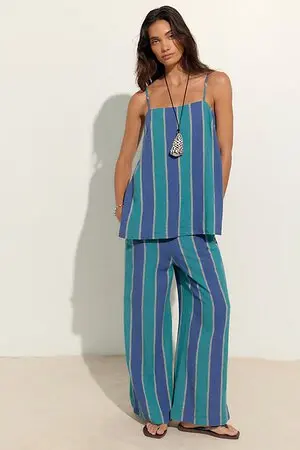 Free People Sightseer Linen Striped Pant Set - Navy Combo