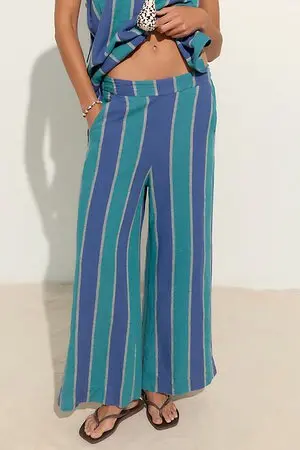 Free People Sightseer Linen Striped Pant Set - Navy Combo