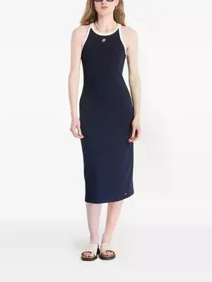 Tommy Hilfiger Contrast-trim Logo-embroidered Midi Dress - Blue