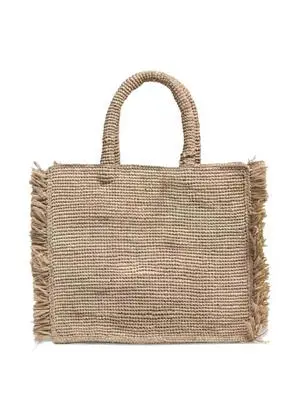 MC2 SAINT BARTH Fringed Logo-embroidered Raffia Tote Bag - Neutrals