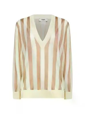 Fendi Striped V-neck Sweater - Neutrals