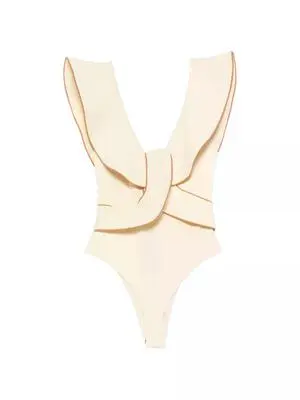 Johanna Ortiz Crinkle Ruffled-detail Swimsuit - Neutrals