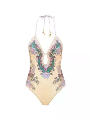 Zimmermann Indra Crochet-detail One-piece Swimsuit - Neutrals