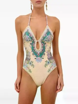Zimmermann Indra Crochet-detail One-piece Swimsuit - Neutrals