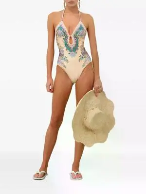 Zimmermann Indra Crochet-detail One-piece Swimsuit - Neutrals