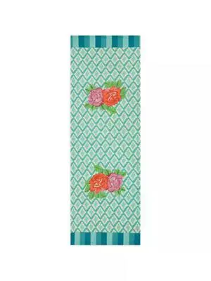 LISA CORTI Floral-print Geometric-pattern Table Runner - Blue