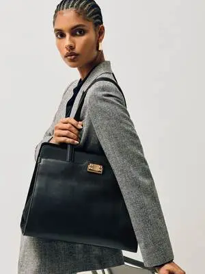 REISS Delphine Grained Leather Tote - Black