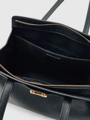 REISS Delphine Grained Leather Tote - Black