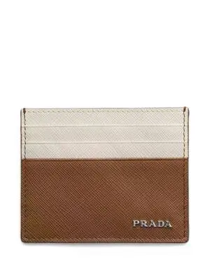 Prada Saffiano Leather Card Holder - Brown
