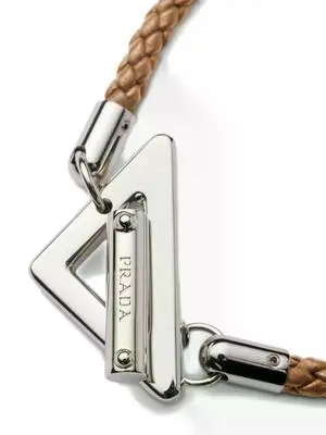 Prada Braided Nappa Leather Bracelet With T-bar Clasp - Silver