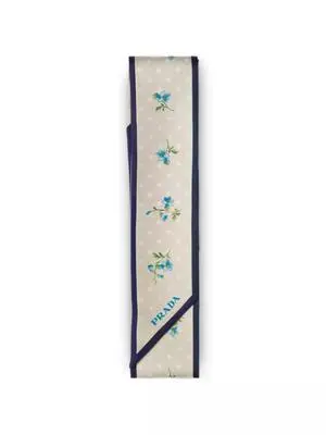 Prada Printed Silk Twill Skinny Scarf - Neutrals