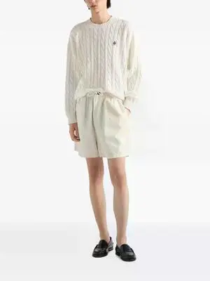 Prada Cotton Cable-knit Crew-neck Sweater - White