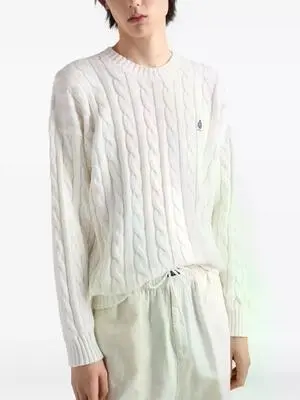 Prada Cotton Cable-knit Crew-neck Sweater - White