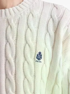 Prada Cotton Cable-knit Crew-neck Sweater - White