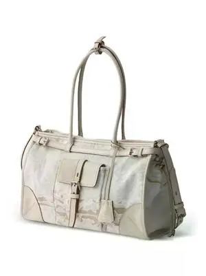 Prada Printed Linen And Leather Handbag