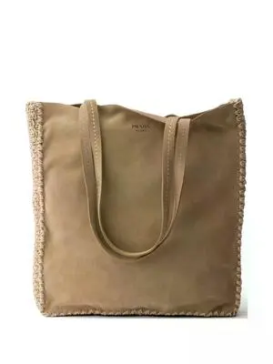 Prada Suede And Crochet Tote Bag - Neutrals