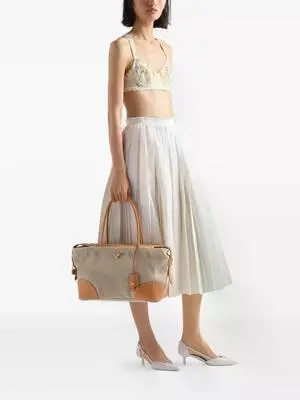 Prada Large Linen And Leather Tote Bag - Neutrals