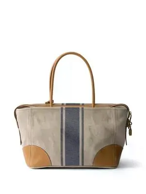 Prada Large Canvas And Leather Tote Bag - Neutrals