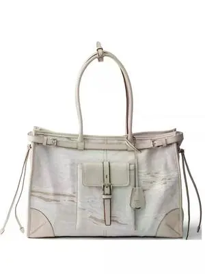 Prada Bonnie Printed Linen And Leather Tote Bag - Neutrals