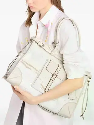 Prada Bonnie Printed Linen And Leather Tote Bag - Neutrals