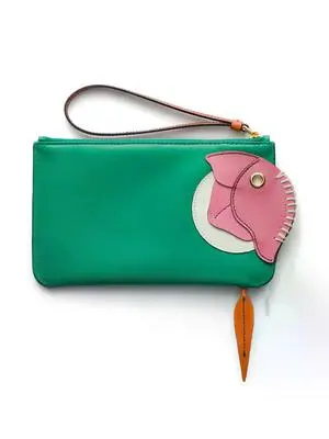 Prada Leather Pouch With Wristlet - Green