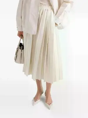 Prada Pleated Silk Faille Skirt - Neutrals