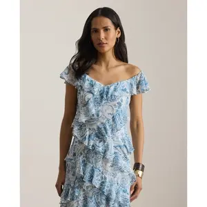 Ralph Lauren Paisley Ruffle-trim Cocktail Dress