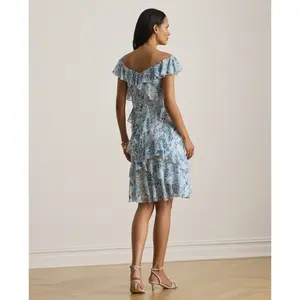 Ralph Lauren Paisley Ruffle-trim Cocktail Dress