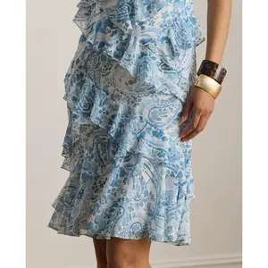 Ralph Lauren Paisley Ruffle-trim Cocktail Dress