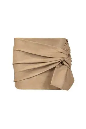 LENDROP STUDIOS Faux Leather Bow Drape Mini Skirt