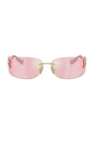 Miu Miu Rectangular Sunglasses In Metallic - Pink & Gold