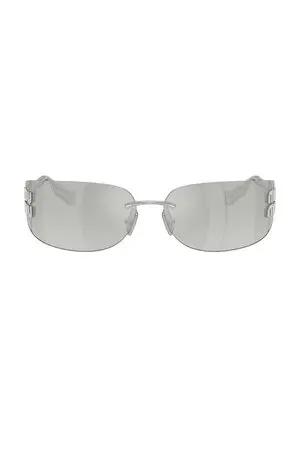 Miu Miu Rectangular Sunglasses In Metallic - Silver