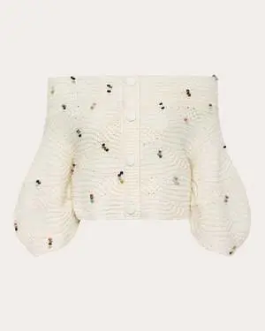 Hellessy Lian Beaded Knit Off-shoulder Sweater