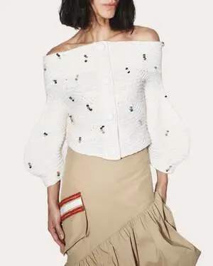 Hellessy Lian Beaded Knit Off-shoulder Sweater