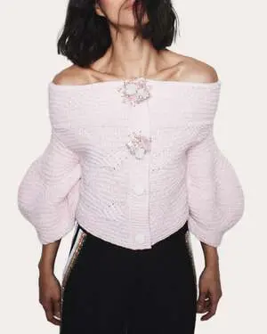 Hellessy Embellished Knit Off-shoulder Sweater