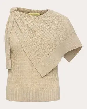 Hellessy Knit Knotted Cape Asymmetric Top - Neutral